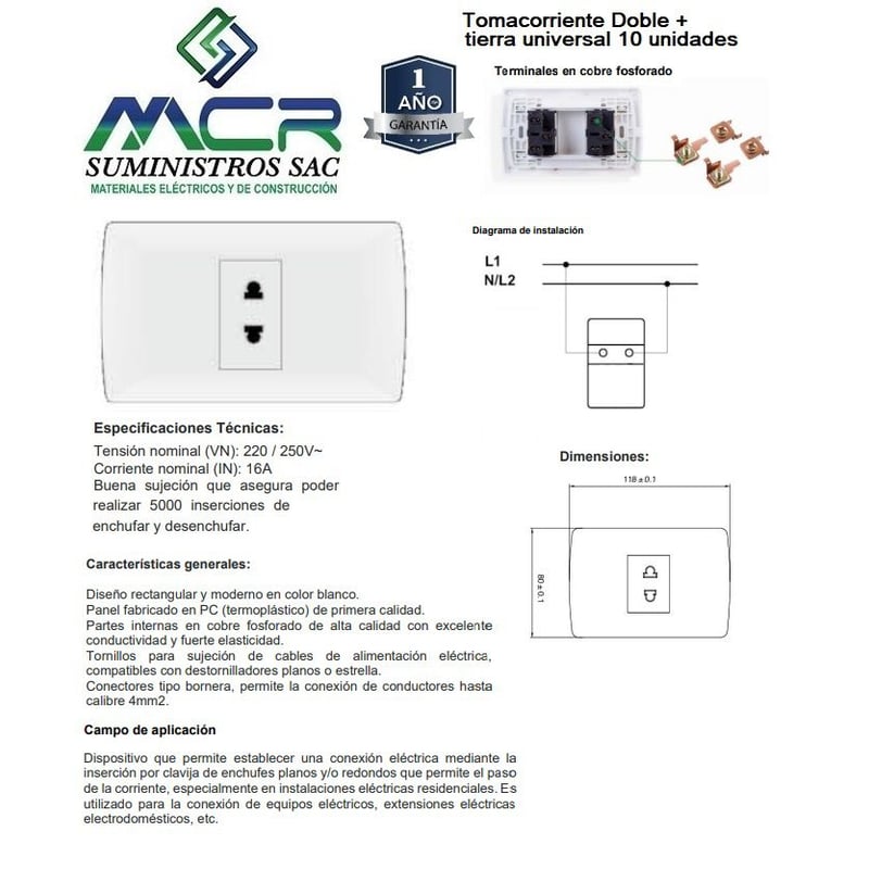 Tomacorriente simple 10 unidades GENERICO | falabella.com