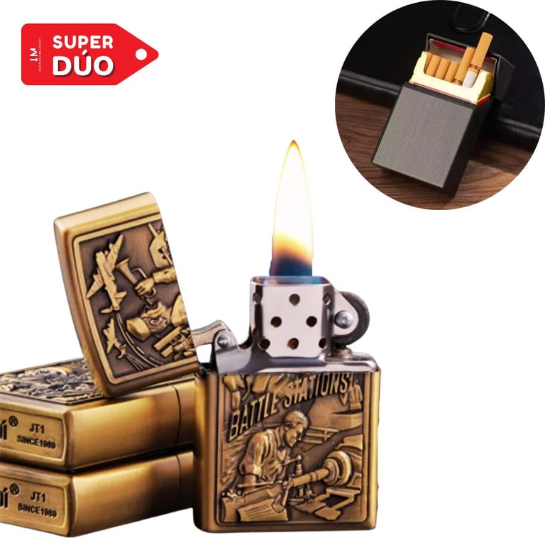 Encendedor de Metal Tipo Zippo y Caja porta cigarrillos INSPIRA ...