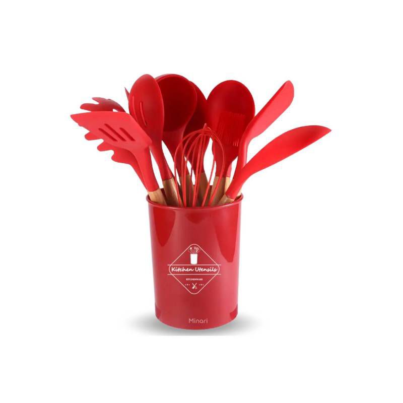 SET DE CUCHARONES DE SILICONA Y MADERA PARA COCINA ROJO GENERICO ...