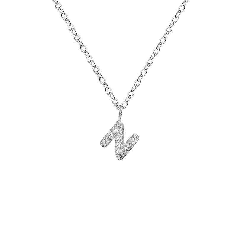 Collar Hombre Inicial Letra N Zircón Blanco Joya Plata 925 GENERICO ...