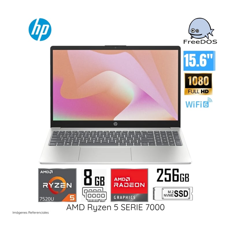 LAPTOP HP AMD RYZEN™ 5-7520U 8GB RAM 256GB SSD 156 FHD FREEDOS 15 ...