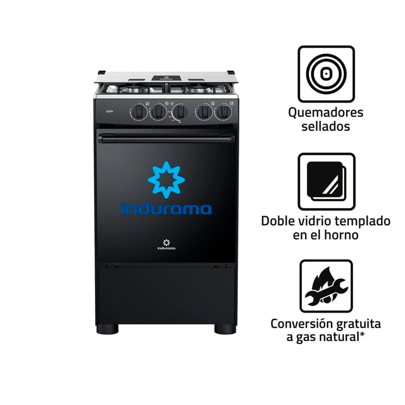 COCINA INDURAMA GOYA 4 QUEMADORES NEGRO. INDURAMA | falabella.com