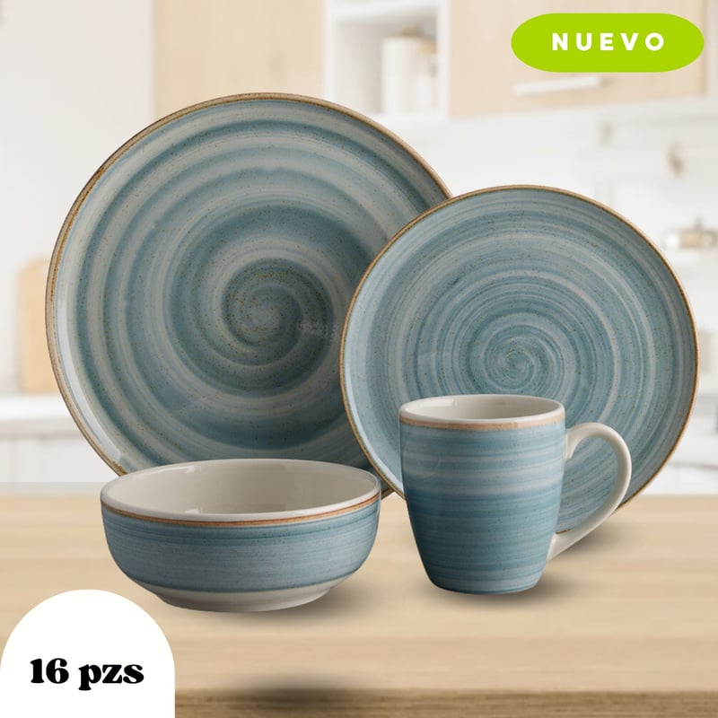 Vajilla Corona Caoba azul 4 puestos 16 piezas CORONA | falabella.com