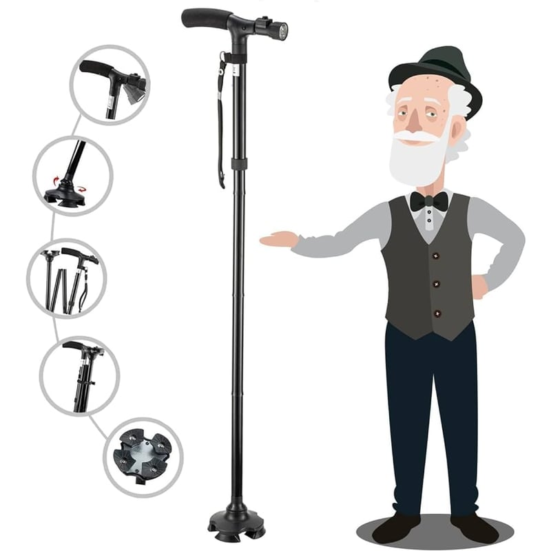 Bastón plegable con linterna ligero y ajustable para adultos GENERICO ...