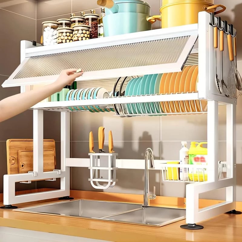 Escurridor Organizador de platos 2 nivel con tapa 85 cm - Blanco OEM ...