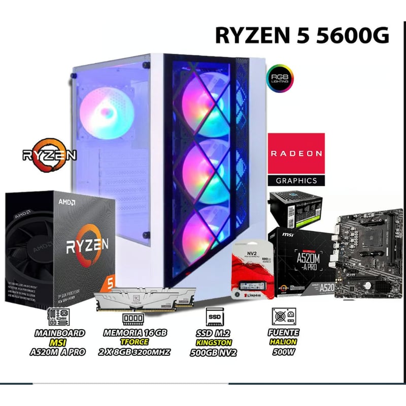 Computadora PC Ryzen 5 5600G RAM 16GB DISCO 500GB SSD CON GRAFICOS AMD RADEON AMD | falabella.com