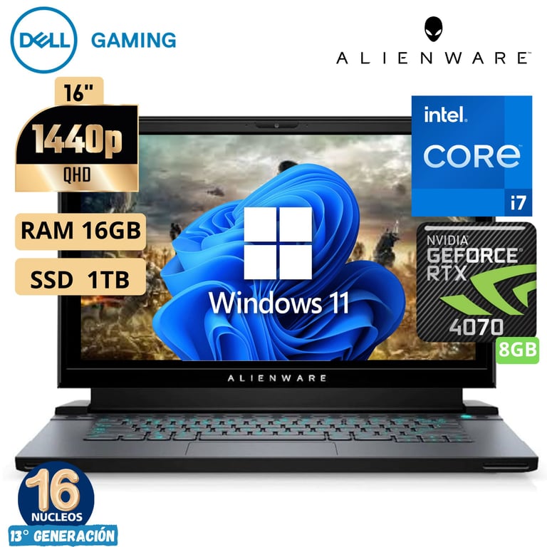 Laptop Dell Alienware M16 R1 Core I7- 13700Hx, 16"Qhd, Ram 16Gb, Ssd 1Tb, Windows 11 DELL ...