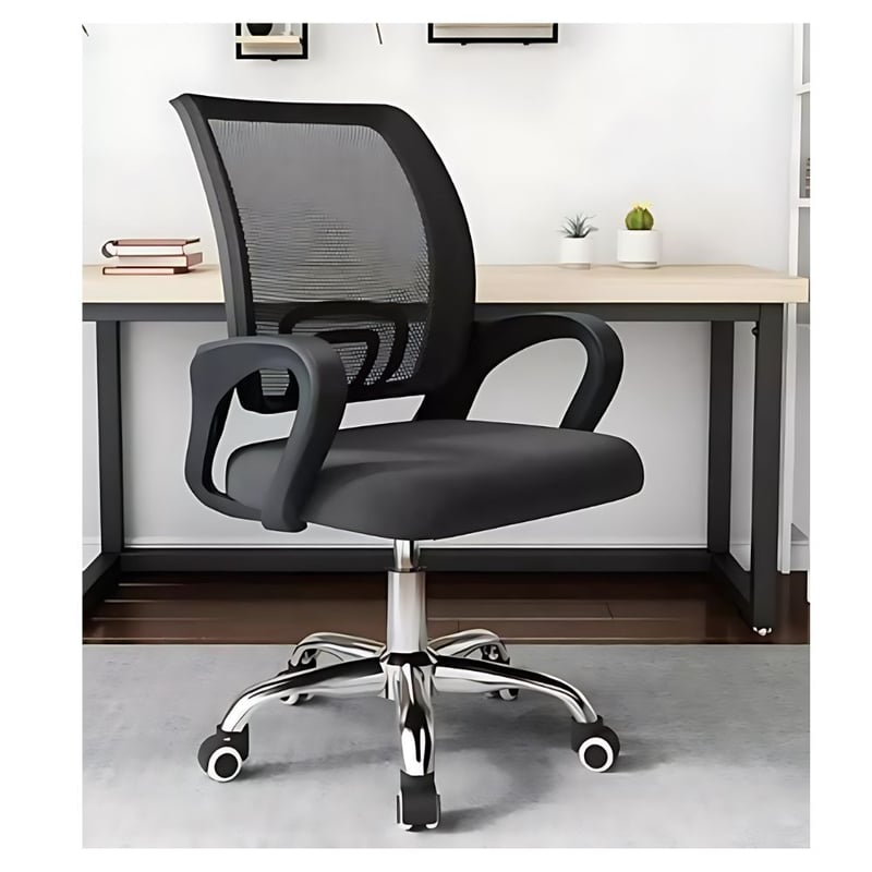 Silla de oficina negra Ergonómica con tapicería de Tela Color Negro ...