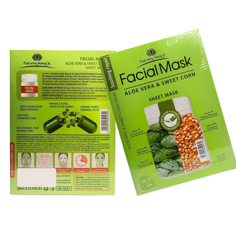 Mascarilla Facial Aloe Vera Y Maiz Dulce Wokali 30mlx10 Piezas 2 Pack ...