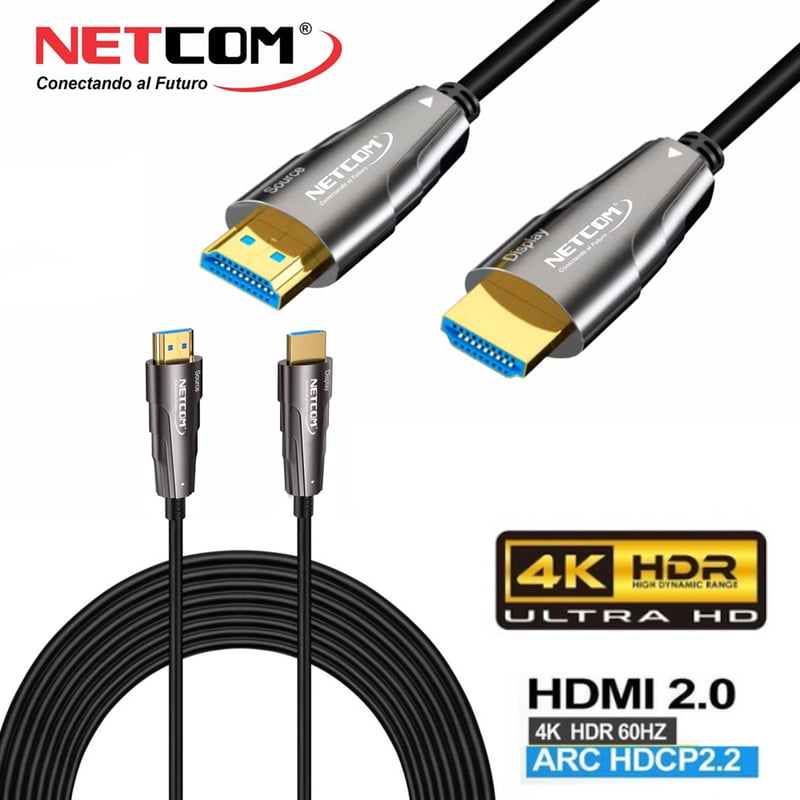 Cable Hdmi 2.0 Premium Fibra óptica 20 Metros HDCP 2.2 HDR ARC 3D ...
