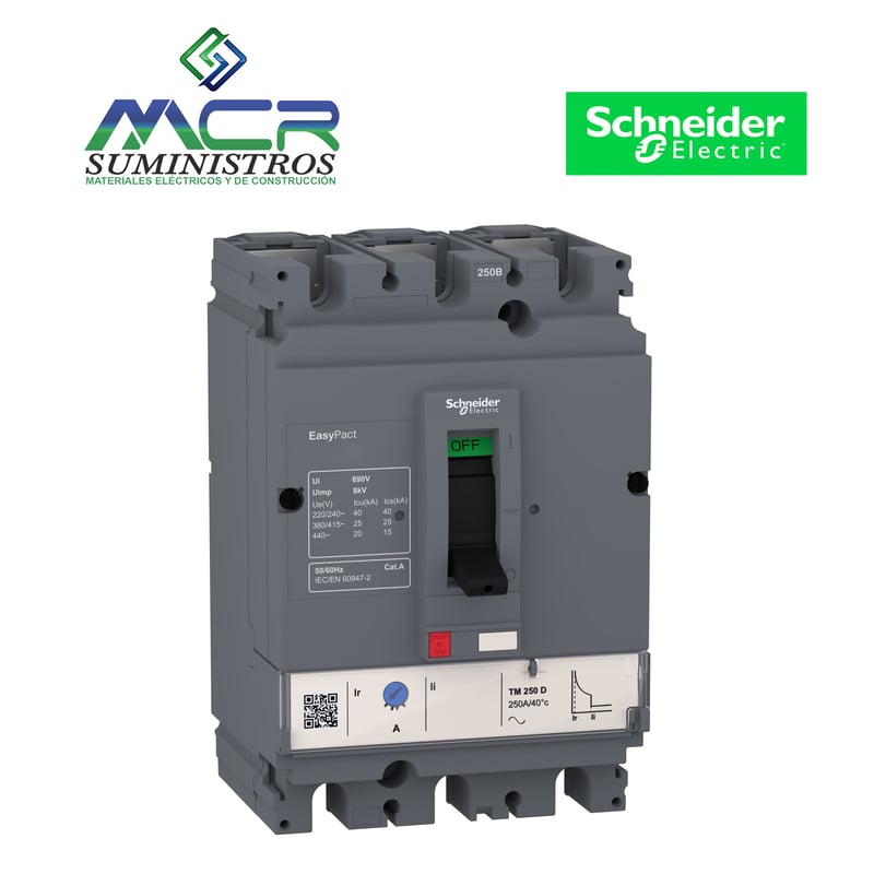 INTERRUPTOR REGULABLE TRIFASICO 175 A 250 AMPERIOS 40KA 240V Schneider ...