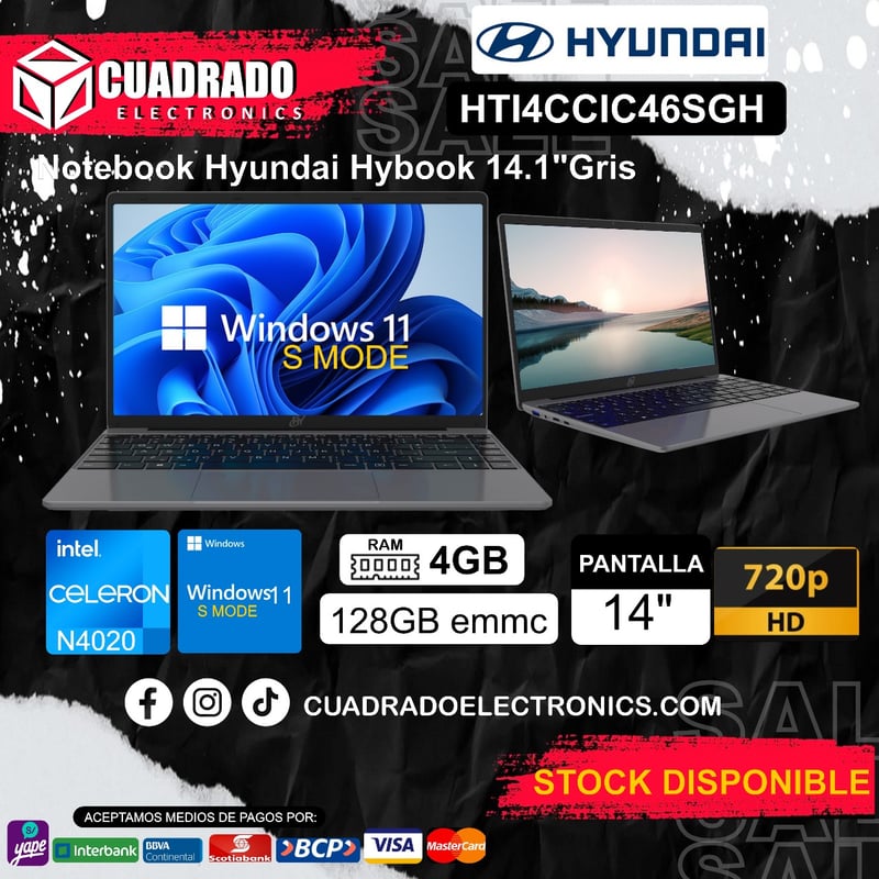 Laptop HYUNDAI Intel Celeron N4020 Windows 11 S Mode 4GB RAM y 128GB ...