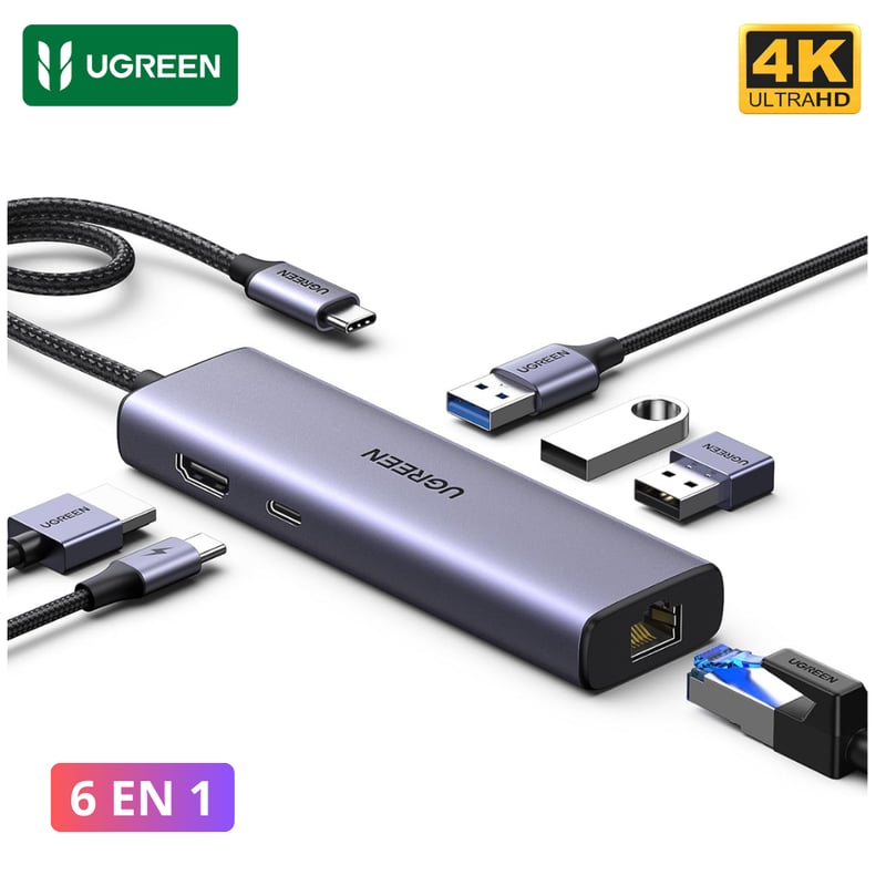 Adaptador Hub Ugreen Usb-C 6 In 1 Multifunction 100W 1000 Mbps RJ45 ...