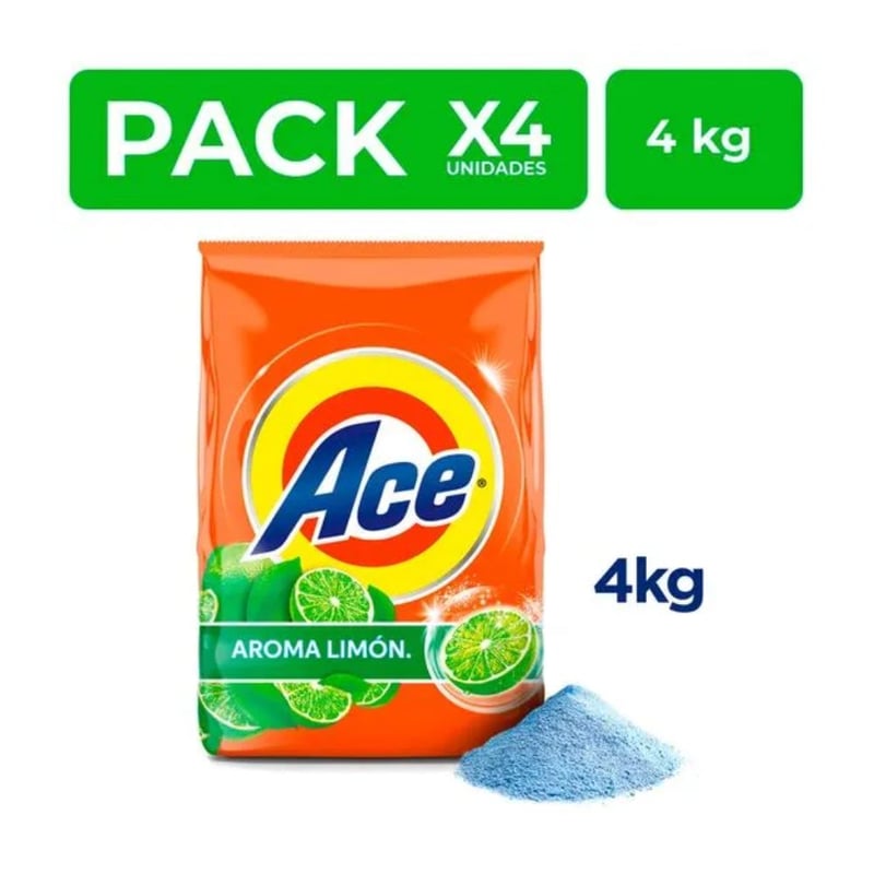 Detergente en Polvo Ace Aroma Limón 4 kg Pack x4 ACE | falabella.com