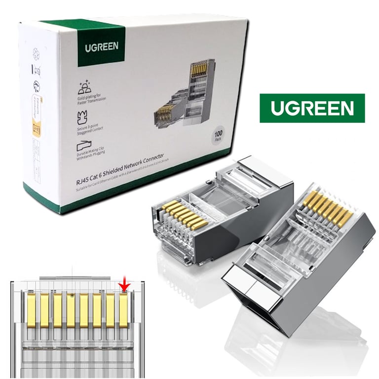 Plug Conector Rj45 Cat 6 Cat6e UGREEN metal blindado X 100 Unidades ...