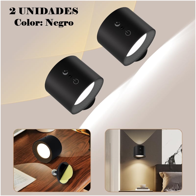 Lámpara Led Dual de Pared Brillo Regulable Táctil y Control 2UND ...