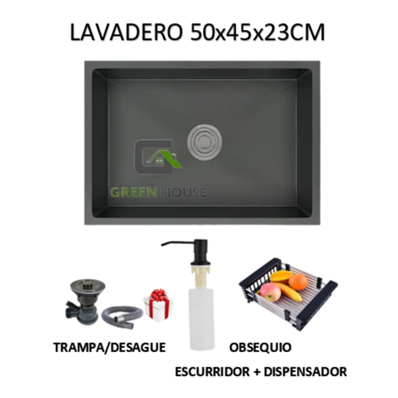 LAVADERO DE COCINA 50x45X23cm ACERO INOXIDABLE COLOR NEGRO IMPORTADO MC ...