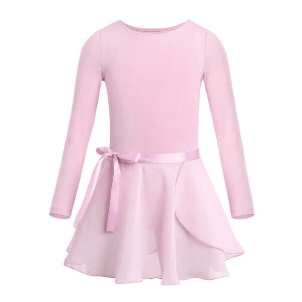 CONJUNTO TRAJE DE BALLET CON FALDA ENVOLVENTE MANGA LARGA- ROSADO ...