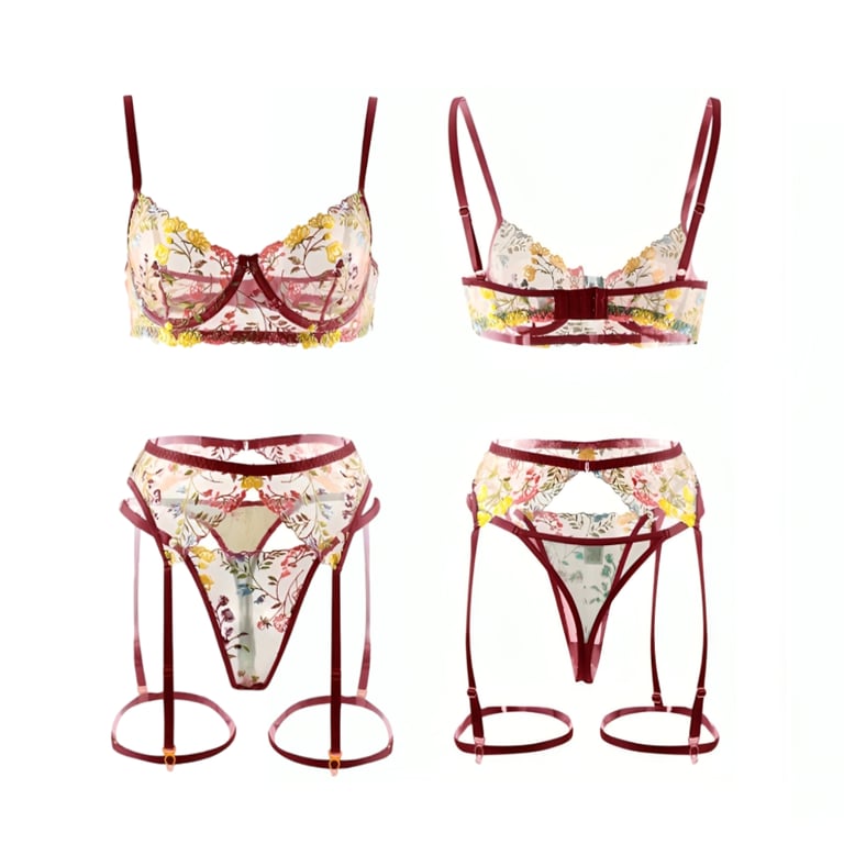 Sexy conjunto de lancería flores con encaje 3 partes GENERICO ...