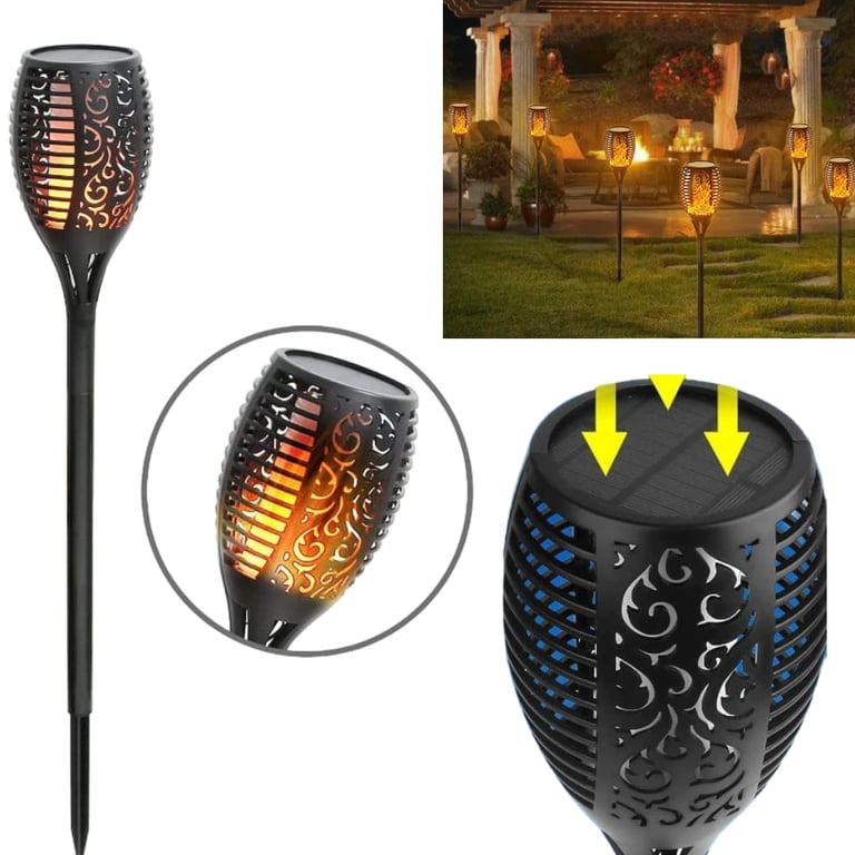 Antorcha con Panel Solar Estaca para Exteriores Jardin GENERICO ...