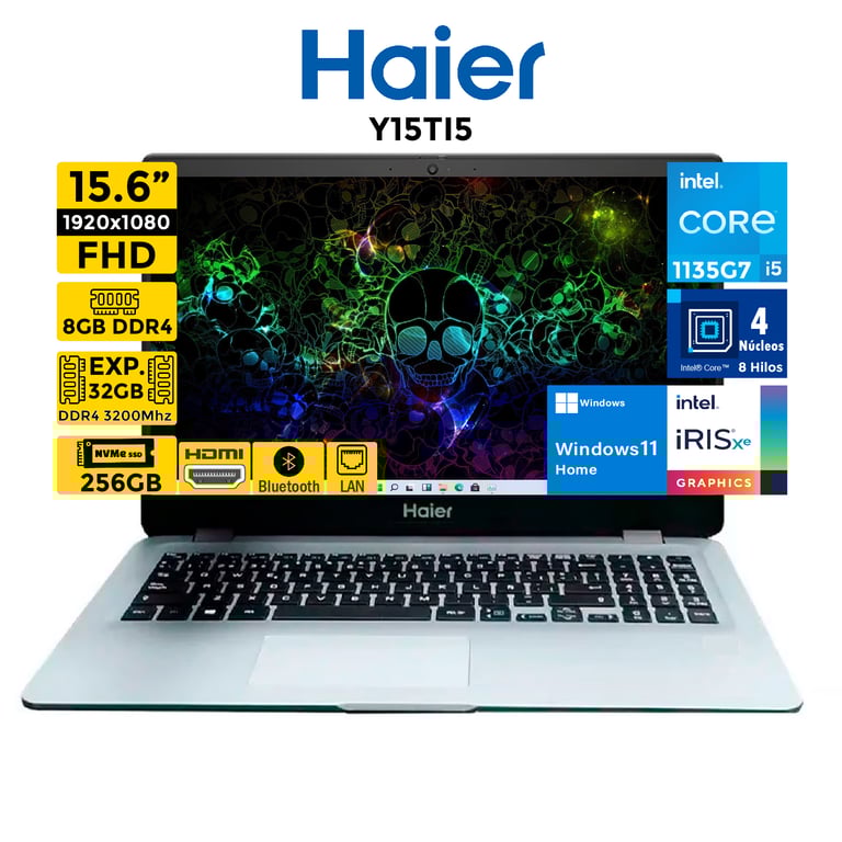 Laptop HAIER Intel Core i5-1135G7 Pantalla 15.6" FHD RAM 8GB SSD 256 ...