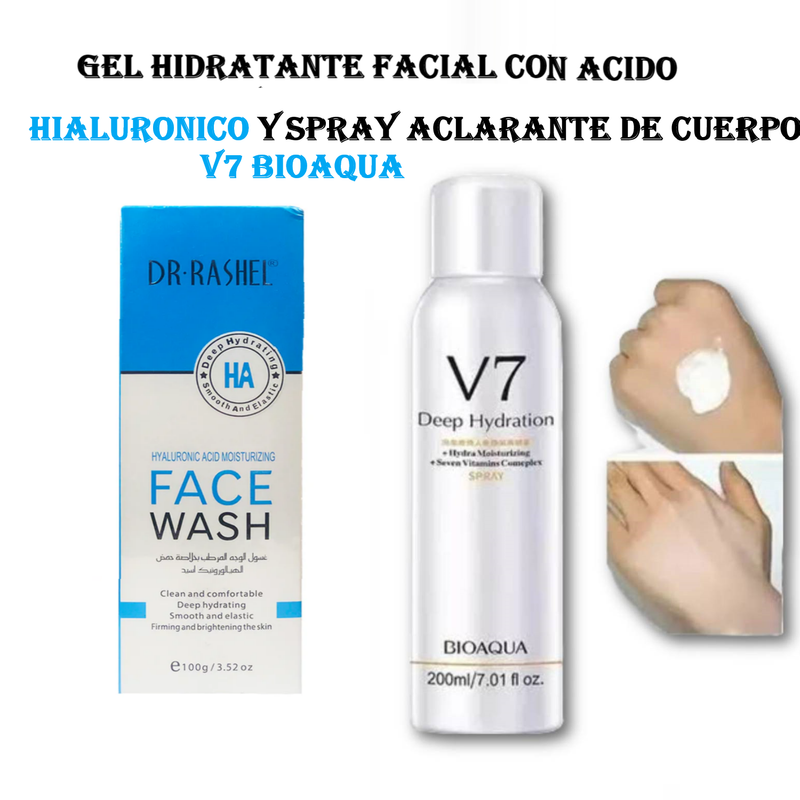 Gel Hidratante Facial Con Ácido Hialurónico Y SPRAY ACLARANTE DE CUERPO V7 BIOAQUA BIOAQUA ...
