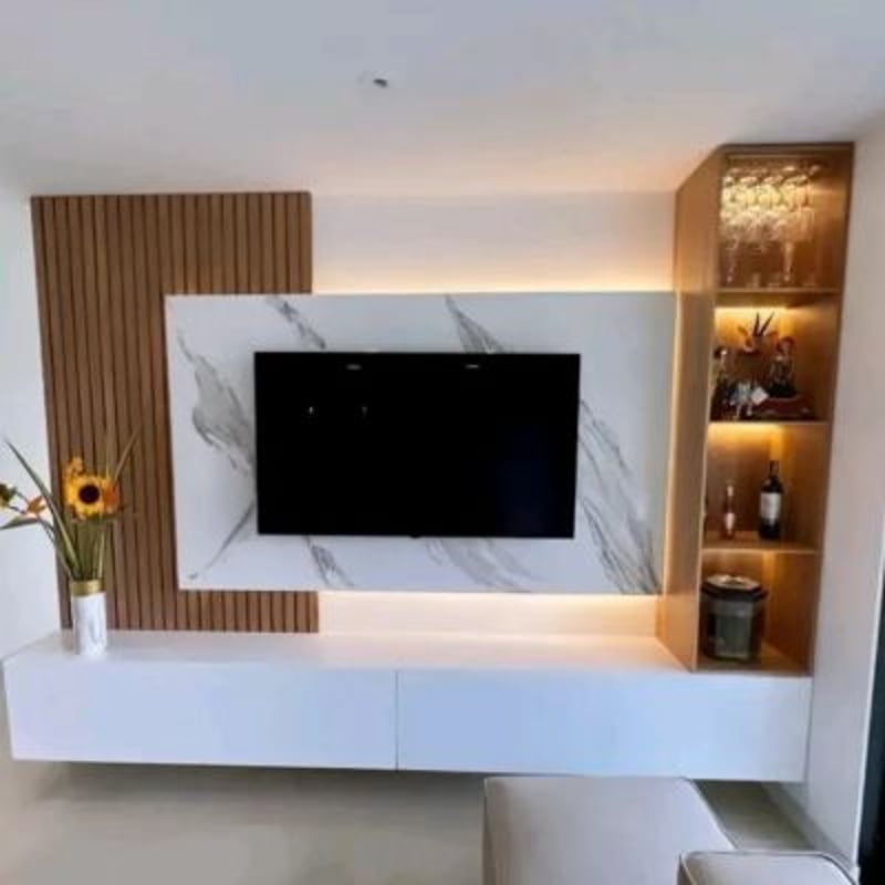 Centro de Entretenimiento WALL panel de TV DANY plata melamina AMUEBLE ...