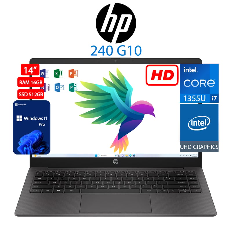 Laptop HP 240 G10 Intel Core i7-1355U Pantalla 14" HD RAM 16GB SSD ...