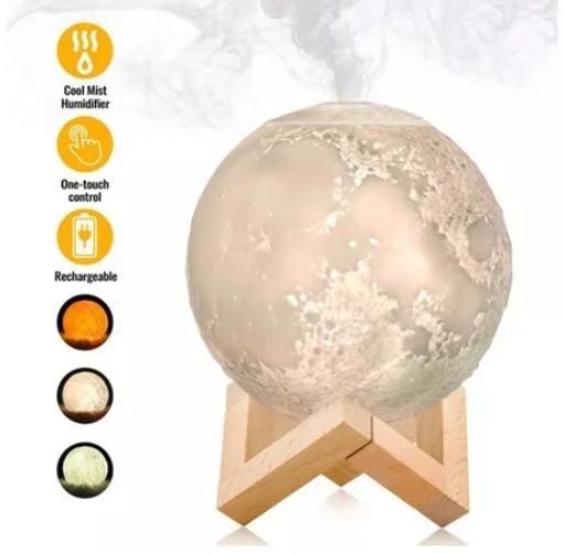 Lampara Luna Humificador Difusor Led de 3 Toques con Base de Madera ...