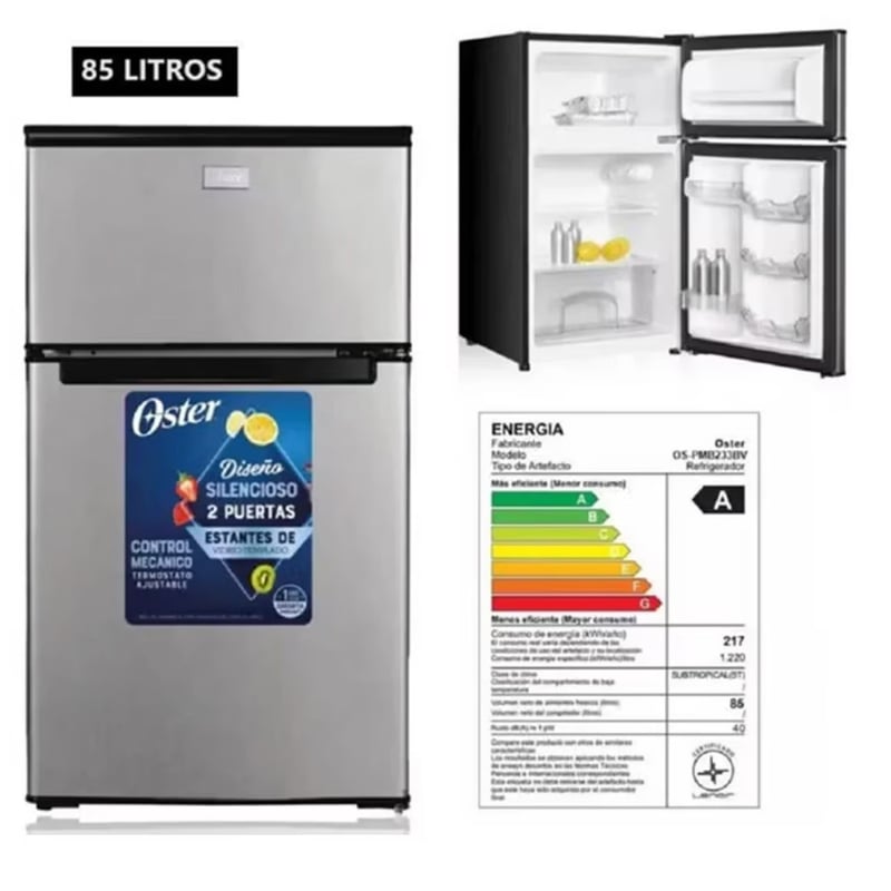 Frigobar Oster 85L con 2 Puertas OS PMB233BV Silver OSTER | falabella.com