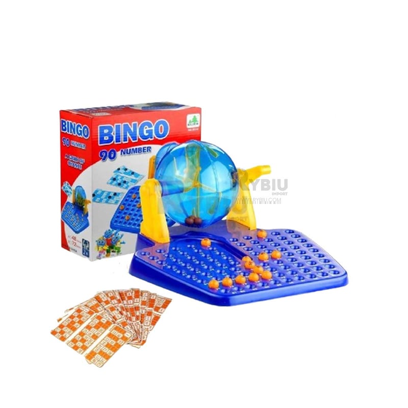 Bingo Familiar con 48 Cartas de Color Celeste y Caja Roja GENERICO ...