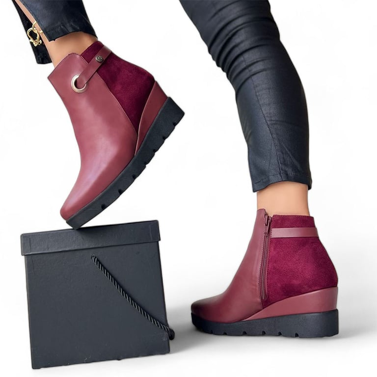 Botin Mujer Casual Gamuza Cuero Cuña 5 2086L-58 Color Rojo GENERICO ...