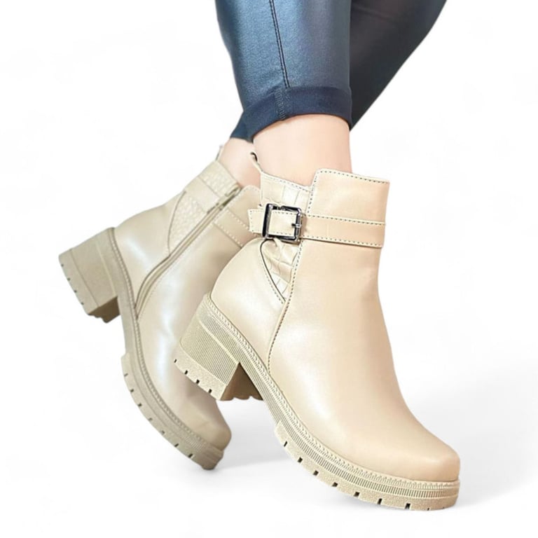 Botin Mujer Labrado Posterior Taco 4 1509 5C-55 Color Hueso GENERICO ...