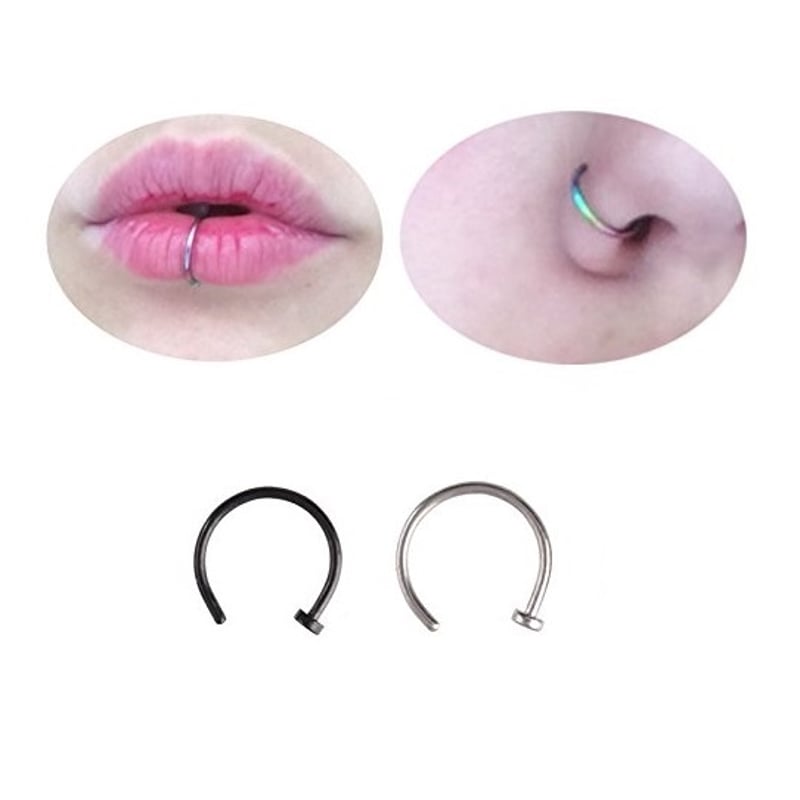 Set x 2 Piercings argollas 8mm negro y plateado para nariz o labio ...