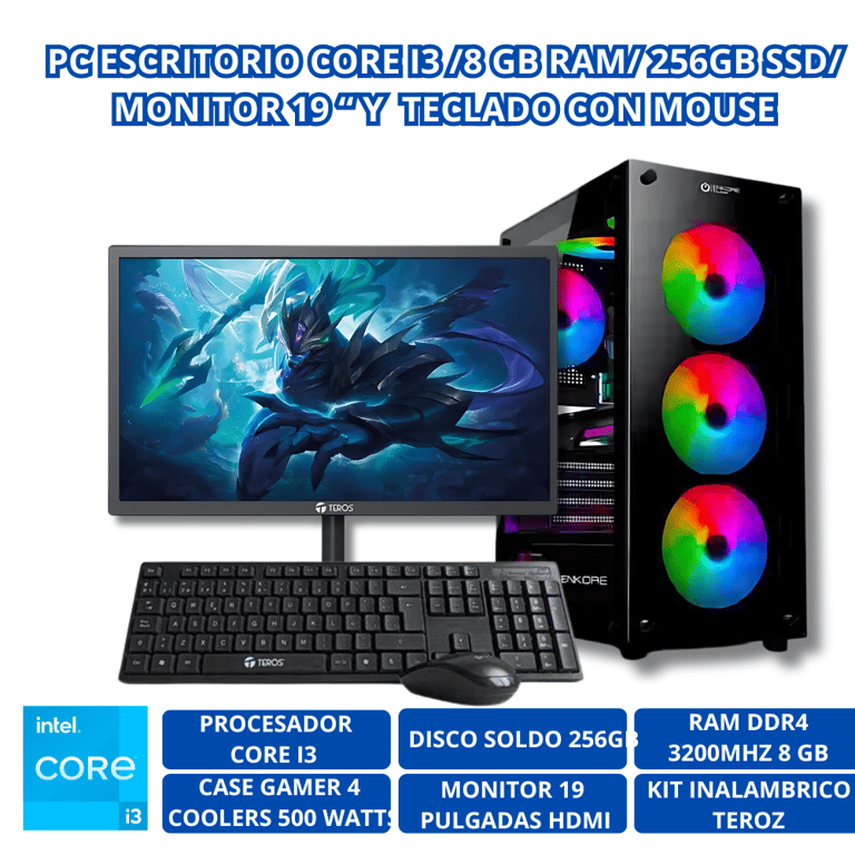 PC DE ESCRITORIO CORE I3 8GB RAM 256 SSD MONITOR 19 PULGADAS. INTEL ...