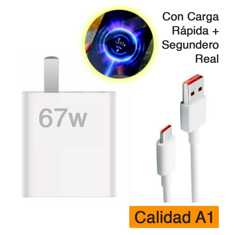 Cargador para Xiaomi 67W con Carga Rápida y Segundero Cable Tipo Redmi GENERICO | falabella.com