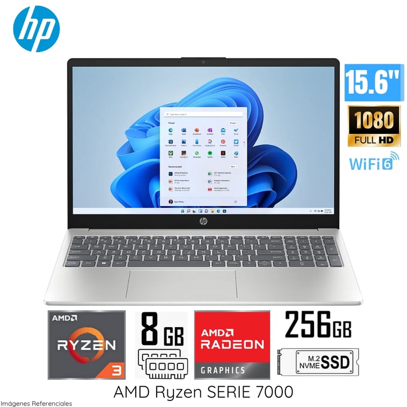 Laptop HP 15-FC0005LA AMD Ryzen 3 7320U 8GB RAM 256GB SSD 15.6" FHD HP ...