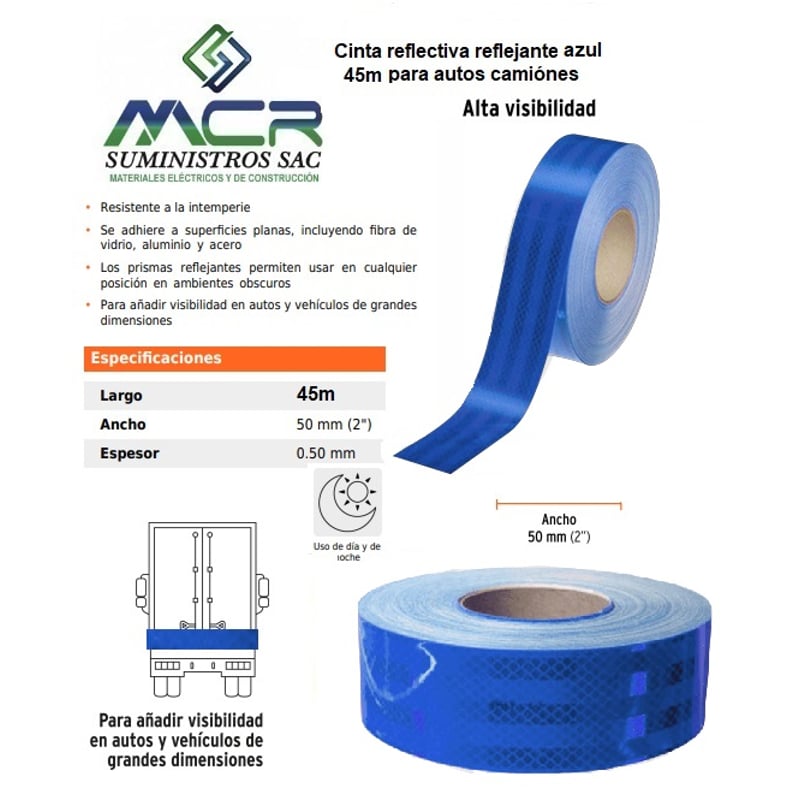 Cinta reflectiva reflejante AZUL 45 metros para autos camiónes GENERICO ...