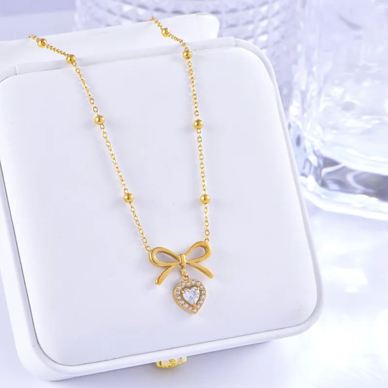 Collar para Mujer en Forma de Corazón con Nudo de Lazo Romántico ...