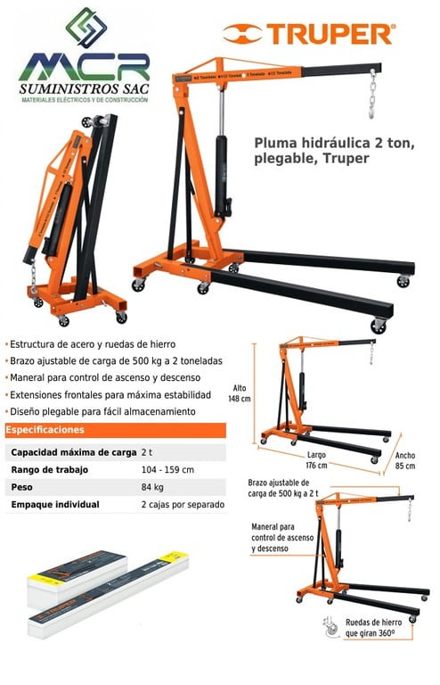 Pluma hidráulica 2 ton plegable Truper TRUPER | falabella.com