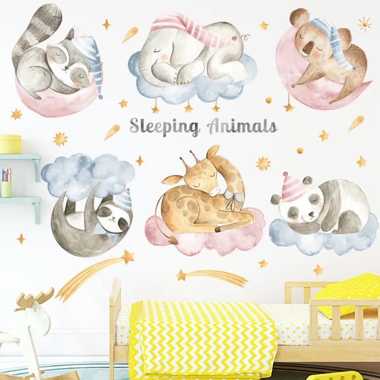 Sticker vinil decorativo cuarto de bebé o niños Animales durmiendo ...