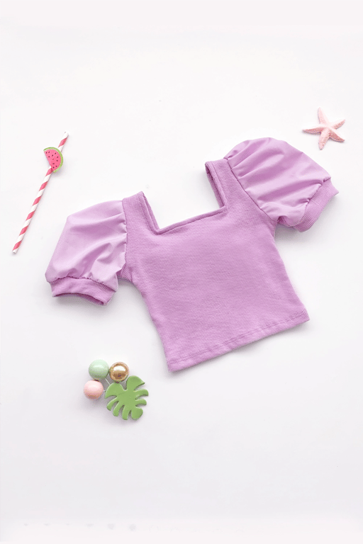 Polo Crop de Rib con Mangas de Popelina para Niña - Kids Mahmelo KIDS ...