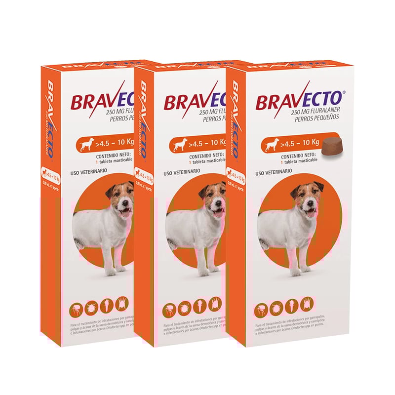 ANTIPULGAS BRAVECTO 250MG PARA PERRO 4.5 A 10 KG - 3 TAB BRAVECTO | falabella.com