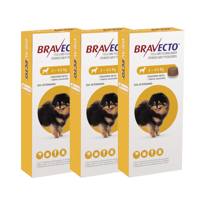 ANTIPULGAS BRAVECTO 112.5MG PARA PERRO 2 A 4.5 KG - 3 TAB BRAVECTO | falabella.com