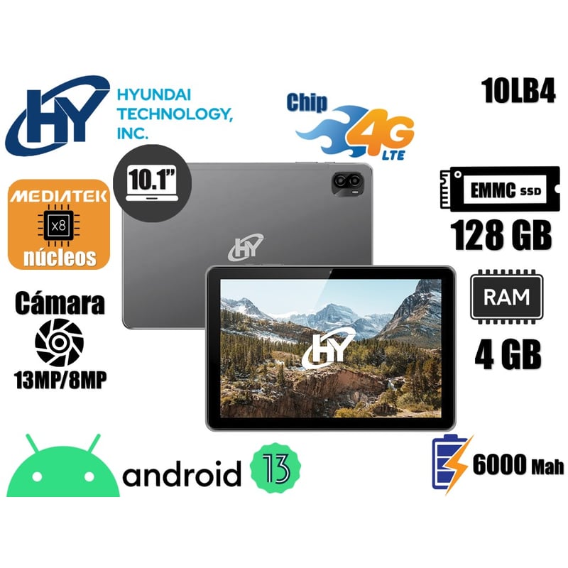 TABLET HYUNDAI 10" HYTAB PLUS 10LB4 4G LTE 4GB 128GB - GRIS ESPACIAL ...
