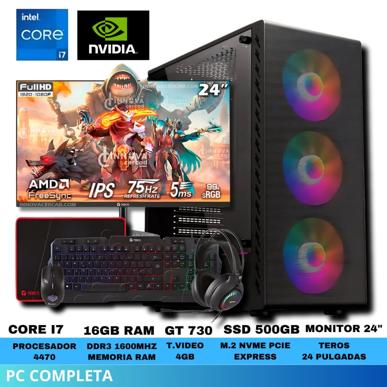 PC GAMER CORE I7 16GB RAM SSD 512GB T. VIDEO 4GB Y MONITOR DE 24 ...