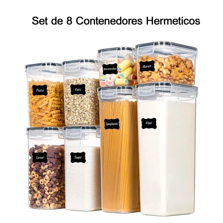 Set 8 contenedores/recipientes herméticos para guardar alimentos y más ...
