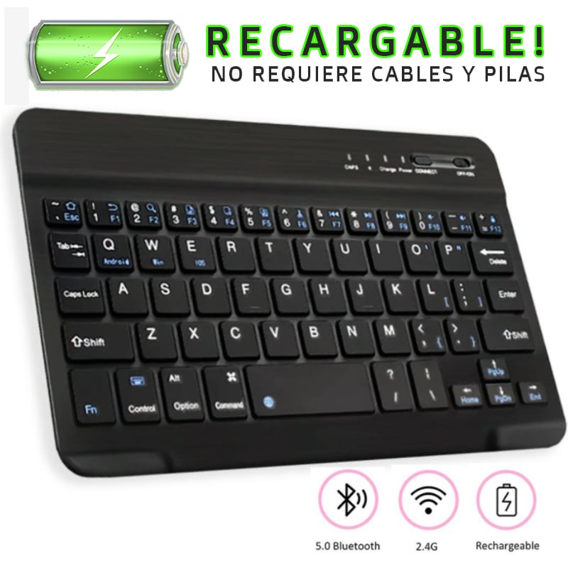 Mini Teclado recargable bluetooth slim para Pc Tablet Celular Negro ...