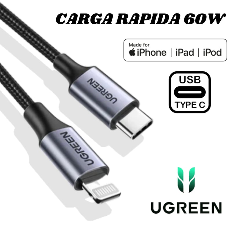 Cable Cargador USB C Lightning 60w De 1 m UGREEN 60759 Carga Rapida UGREEN | falabella.com