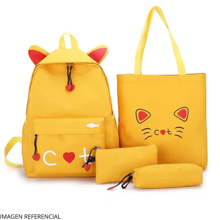 Pack Mochila 4 en 1 Gato Color Amarillo OEM | falabella.com